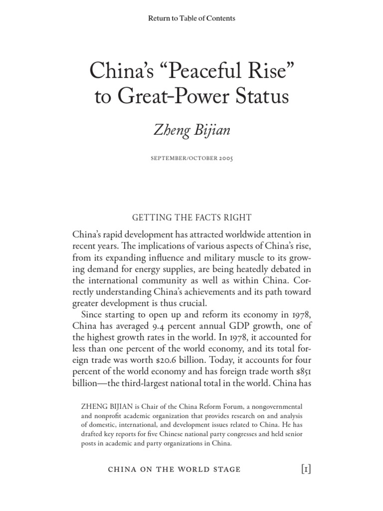 China's Peaceful Rise: Economic Growth and Global Challenges | PDF ...