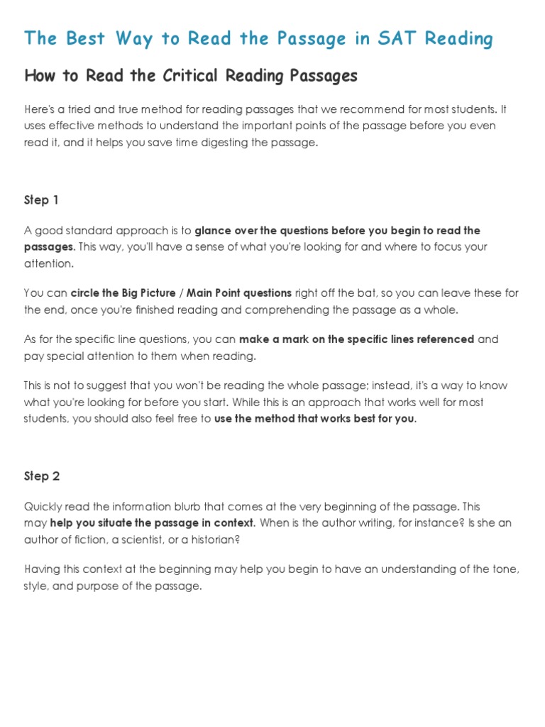 The Best Way to Read the Passage in SAT Reading | Sat | Reading (Process)