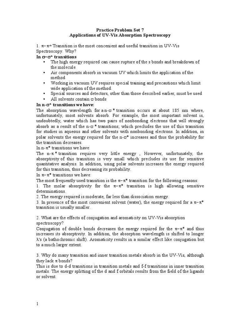 Practice Problem Set 7 Applications of UV Vis Absorption Spectroscopy9 ...