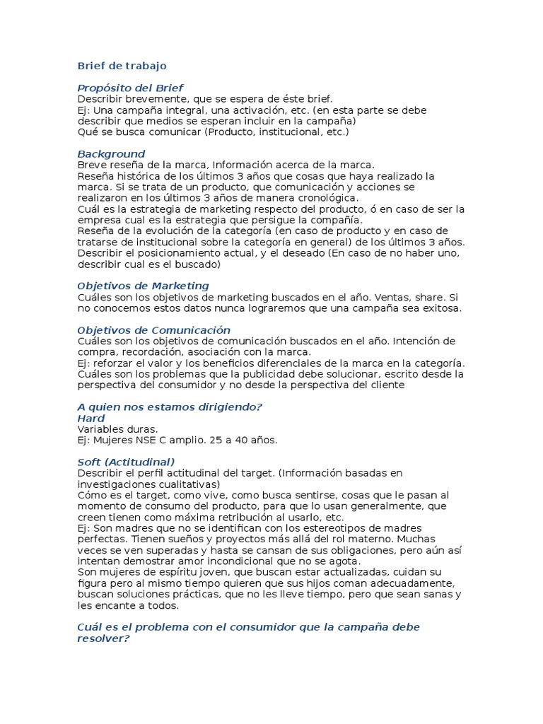 Modelo de Brief | Descargar gratis PDF | Marca | Marketing