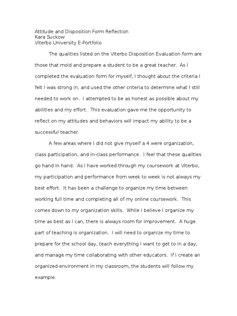 Attitude and Disposition Form Reflection | PDF | Attitude (Psychology ...