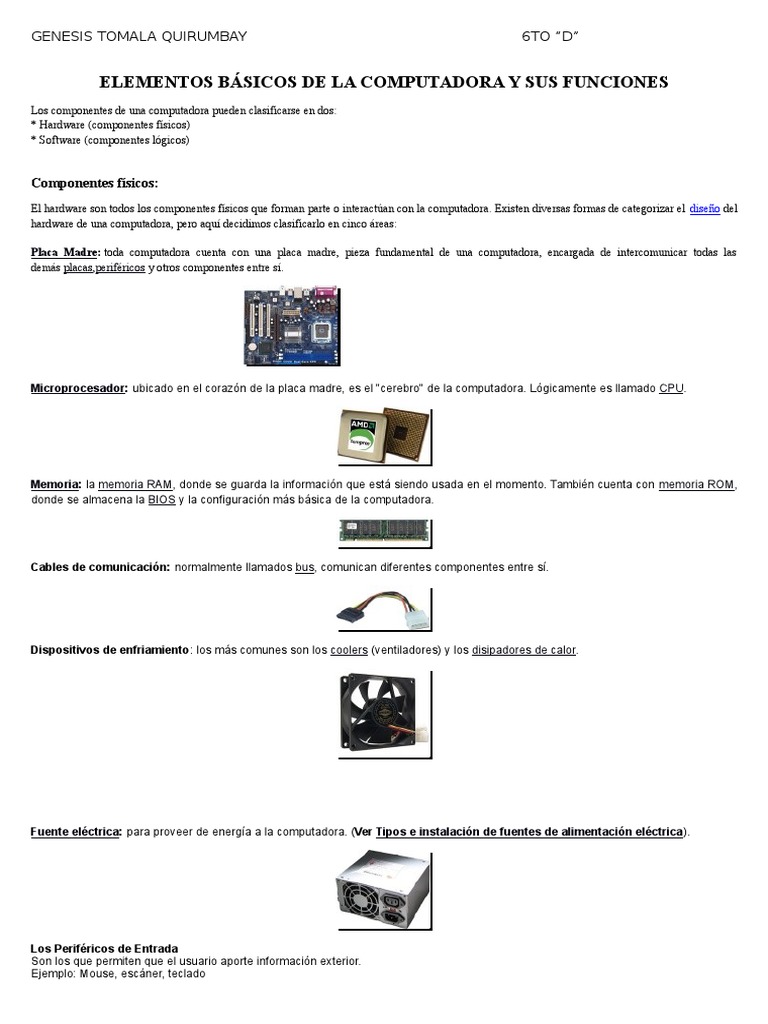 Elementos Básicos de La Computadora y Sus Funciones | PDF | Hardware de ...