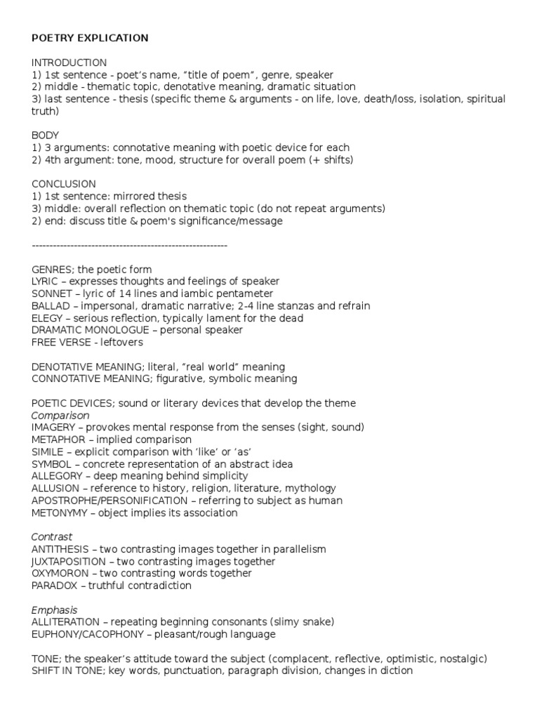 Poetry Explication Guide and Structure | PDF