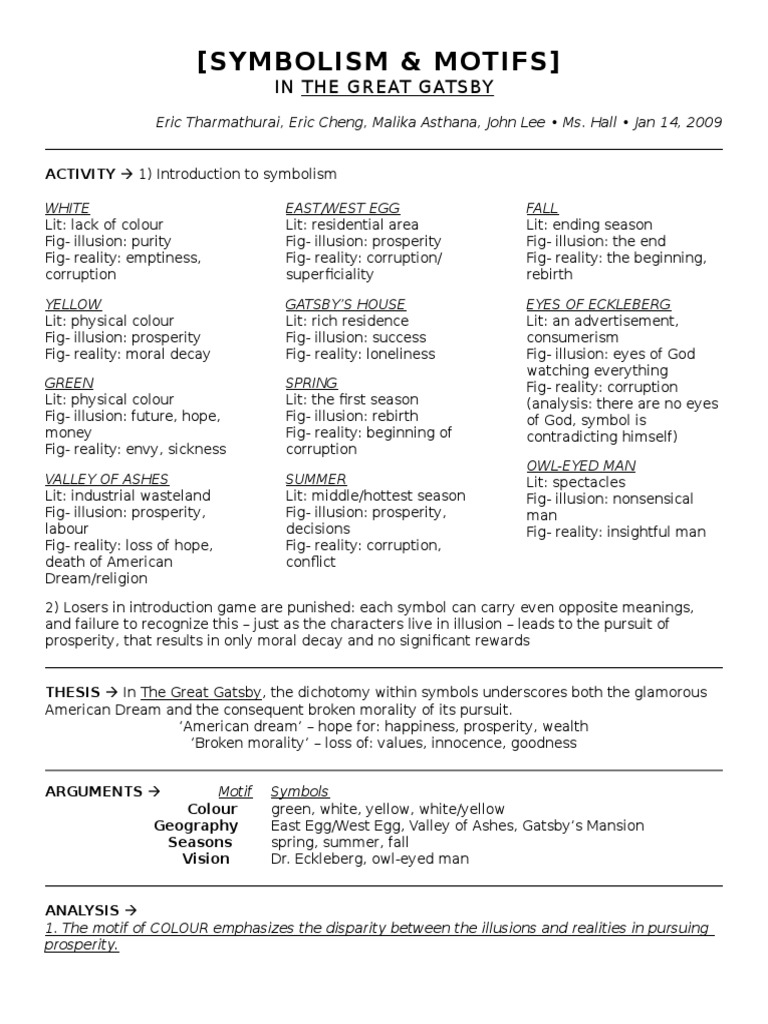 Gatsby - Handout | PDF | The Great Gatsby | American Dream