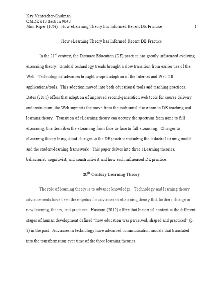 Venteicherk Asgn 1 Omde 610 | PDF | Learning Theory (Education) | Educational Technology