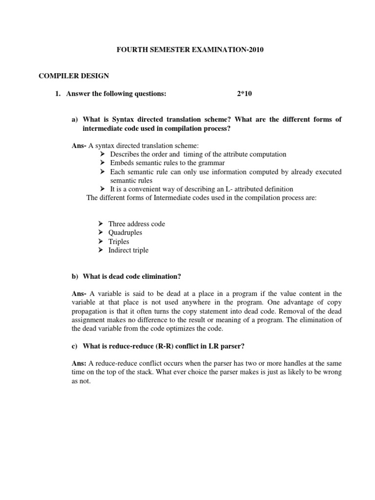 CD Previous QA 2010 | PDF | Parsing | Program Optimization