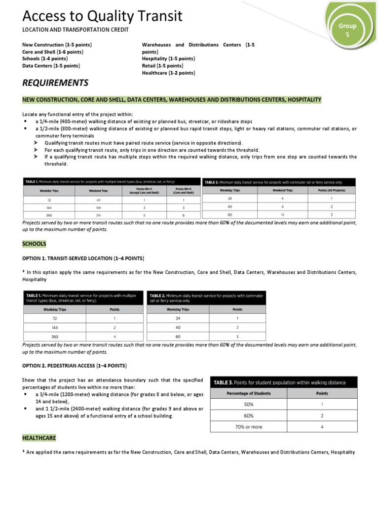 5 LT Credit 5 Quality Transit Handout | PDF | Walking | Public Transport