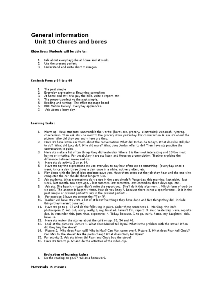 Everyday Chores: Present Perfect Guide | PDF | Cognitive Science ...