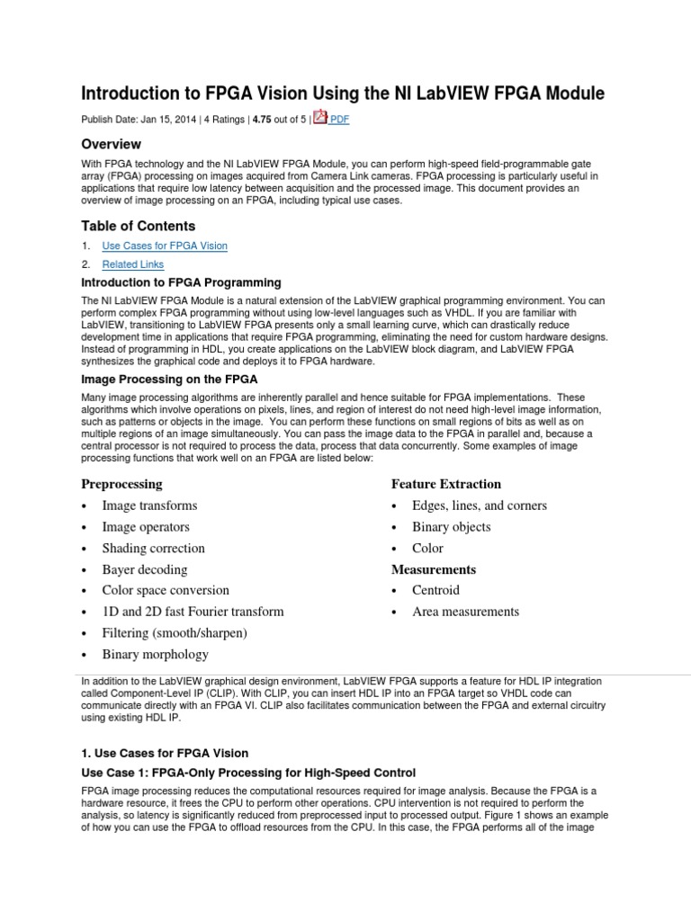 Fpga Vision Using The Ni Labview Pdf Field Programmable Gate Array Hardware Description