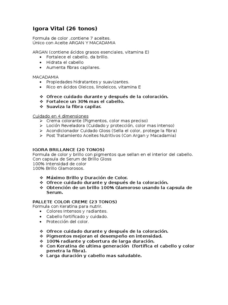 Carta de colores Igora Vital y Palette | PDF