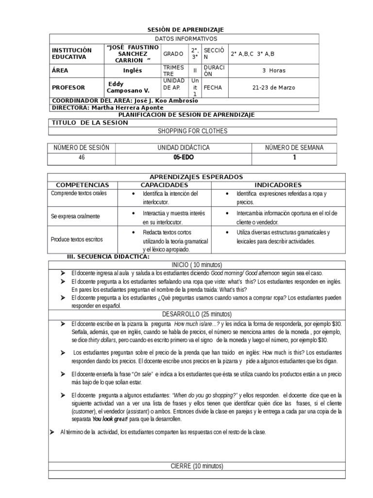 Aprendizaje de Inglés: Compras de Ropa | PDF | Maestros ...