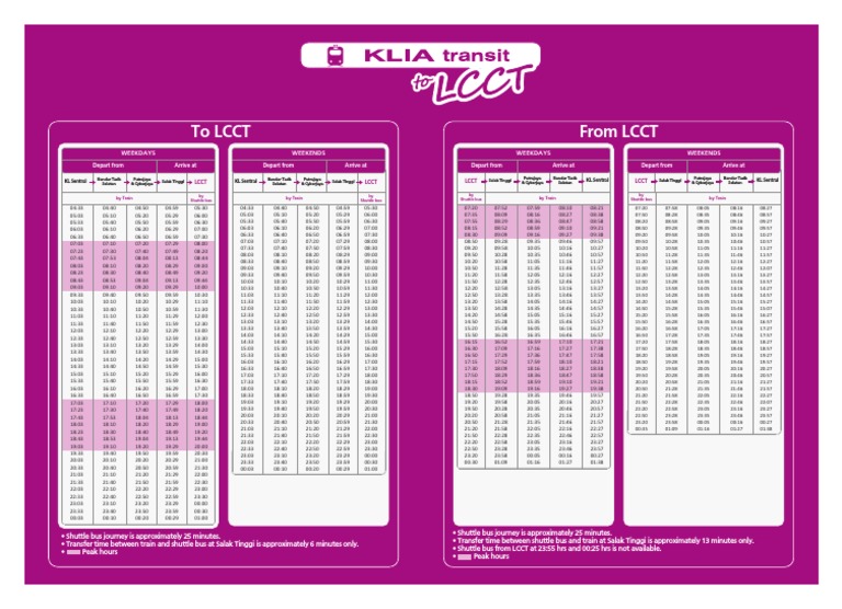LCCT Shuttle & Train Timetable | PDF