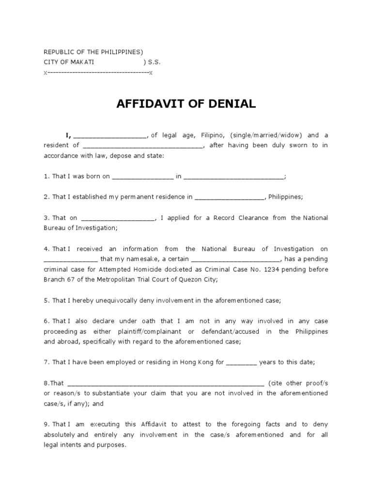 Affidavit of Denial | PDF