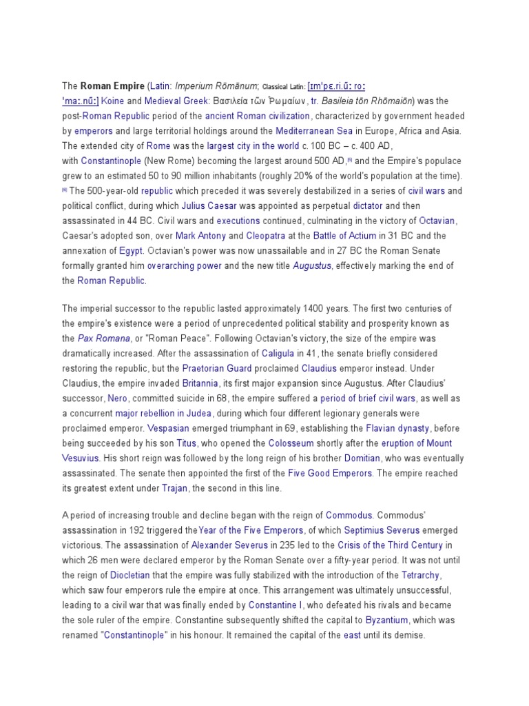 Roman Empire Paper | Roman Empire | Augustus