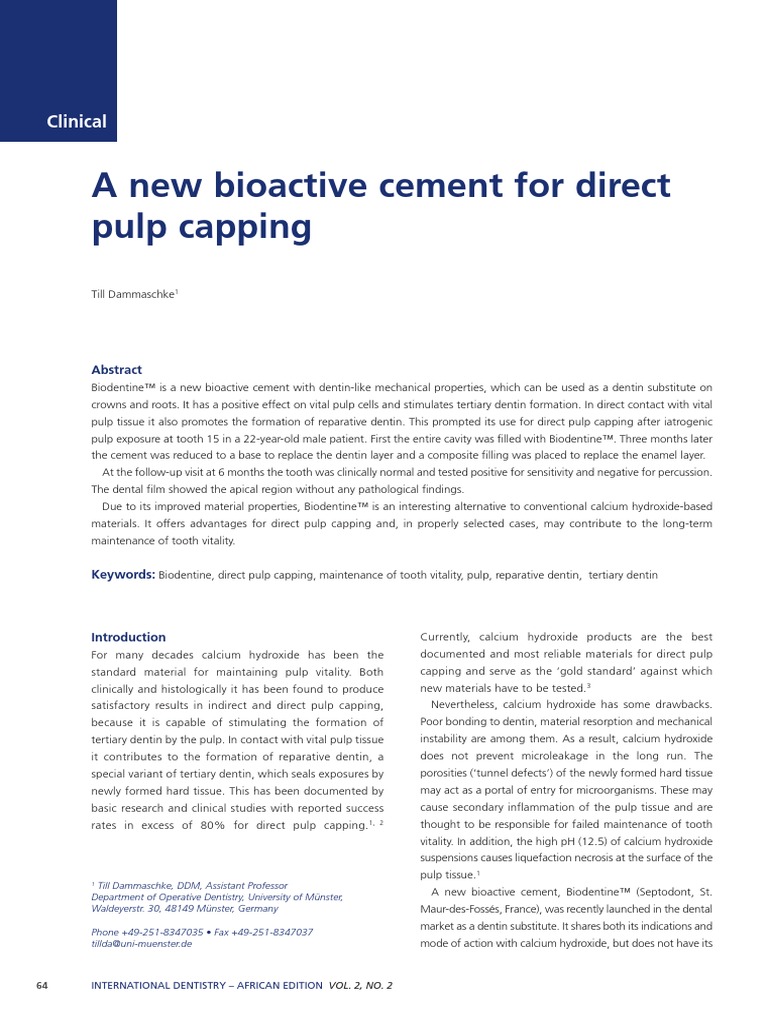 A New Bioactive Cement For Direct Pulp Capping: Clinical | PDF | Dentin ...