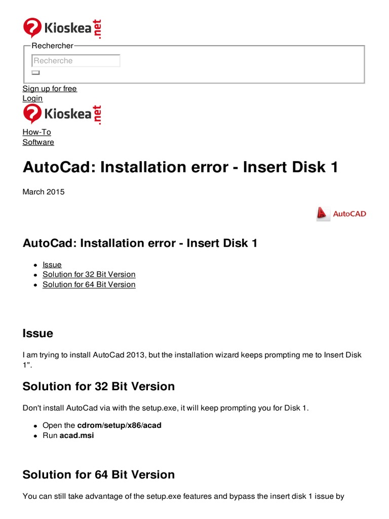 Autocad Installation Error Insert Disk 1 28654 Nkonjk | PDF