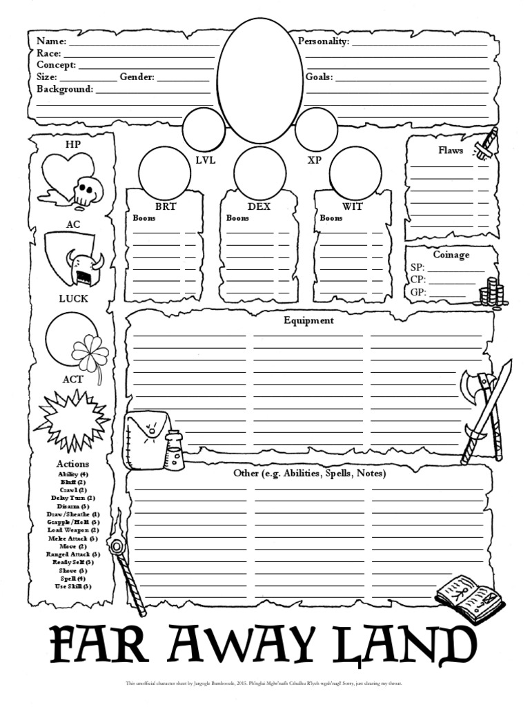 Far Away Land RPG Character Sheet | PDF