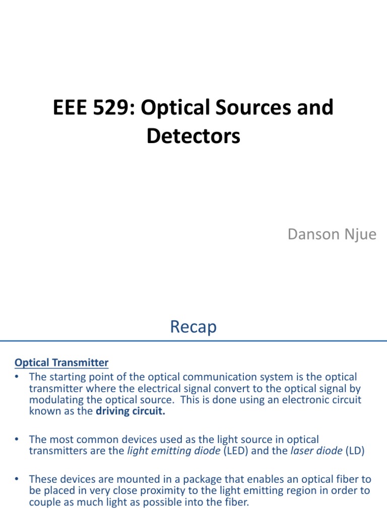 Lec 4 - Optical Sources and Detectors | PDF | Laser | Laser Diode