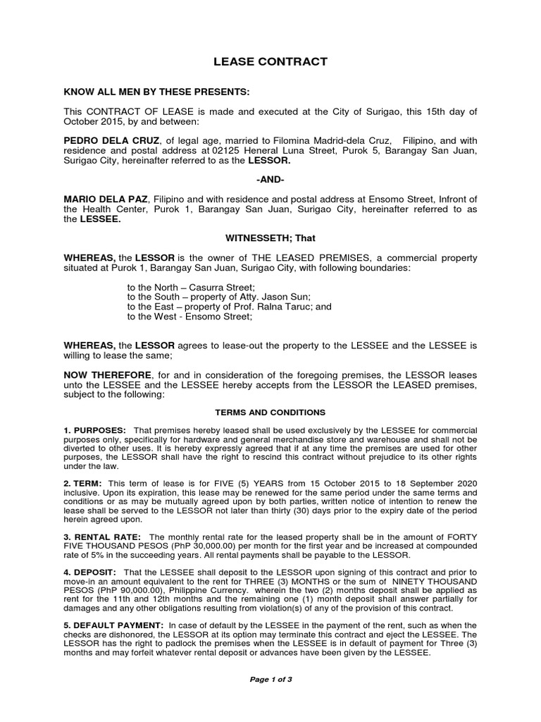 Lease Contract Sample | PDF | Lease | Common Law