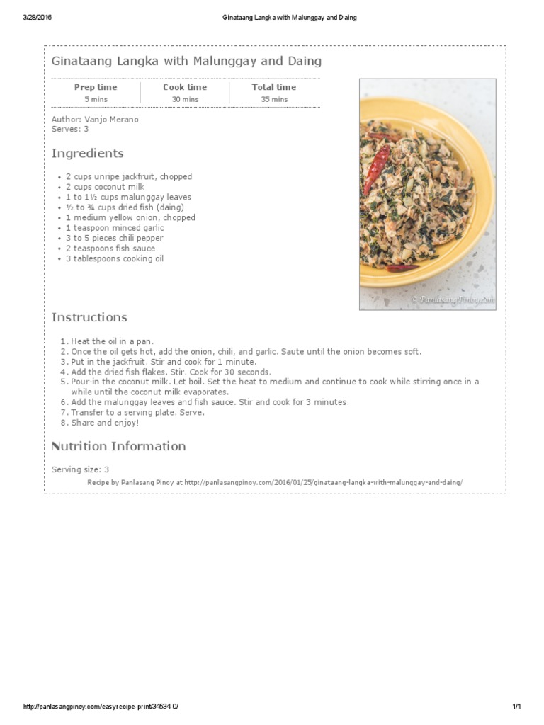 Ginataang Langka Recipe with Daing | PDF
