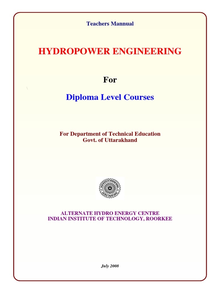 Teachers Manual Diploma Hydropower Engineering | PDF | Reservoir | Hydroelectricity