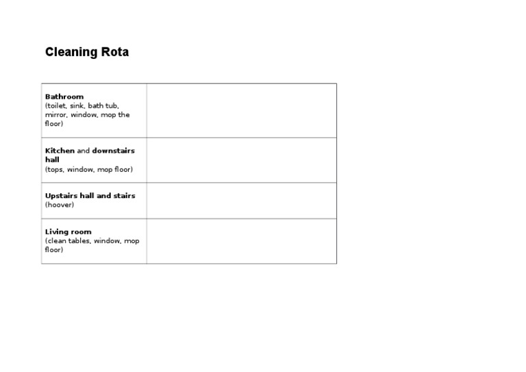 Weekly Cleaning Rota Guide | PDF | Home & Garden