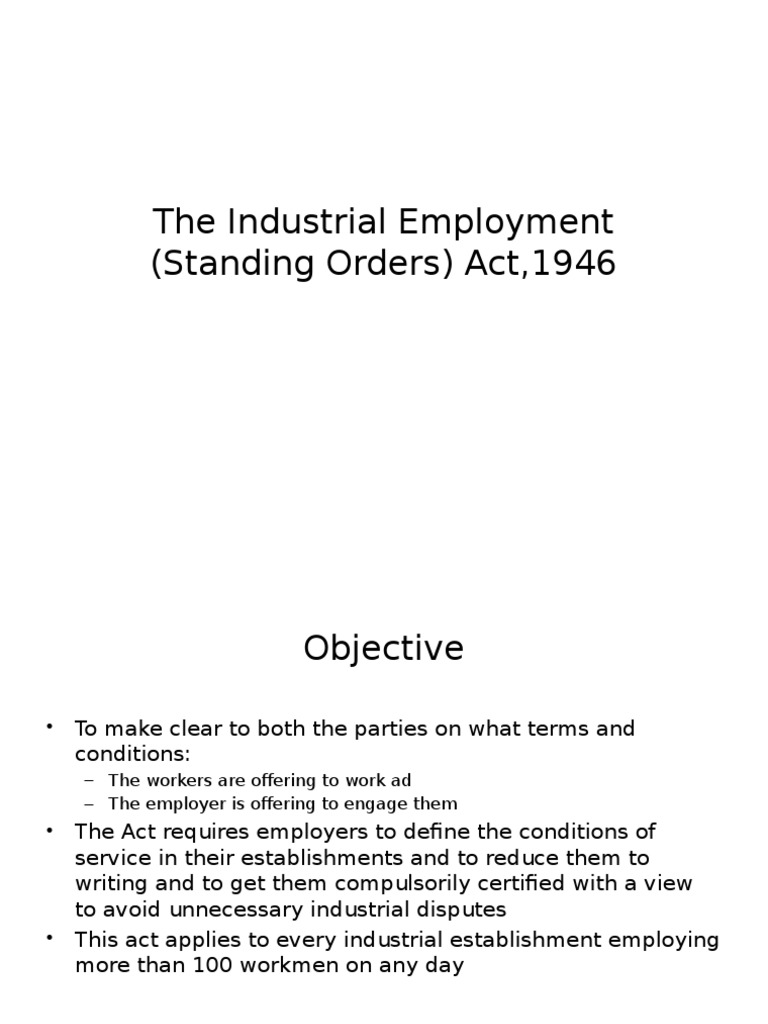 The Industrial Employment Standing Orders Act | PDF | Employment ...