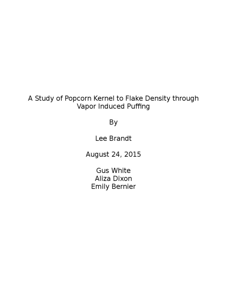 Popcorn Kernel Density Study Results | PDF | Popcorn | Hypothesis