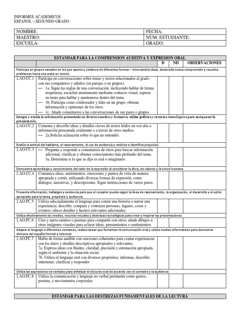 Informe Académico Segundo Grado | PDF | Palabra | Lectura (proceso)