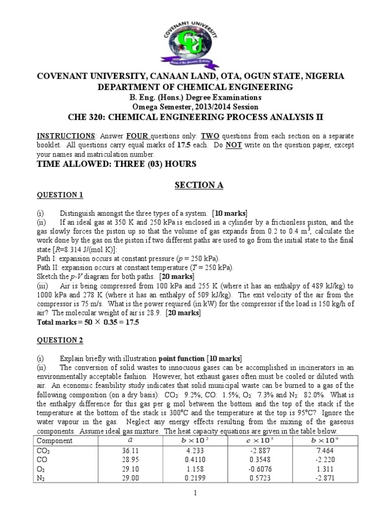 Che 320 Exam | Download Free PDF | Humidity | Engineering Thermodynamics