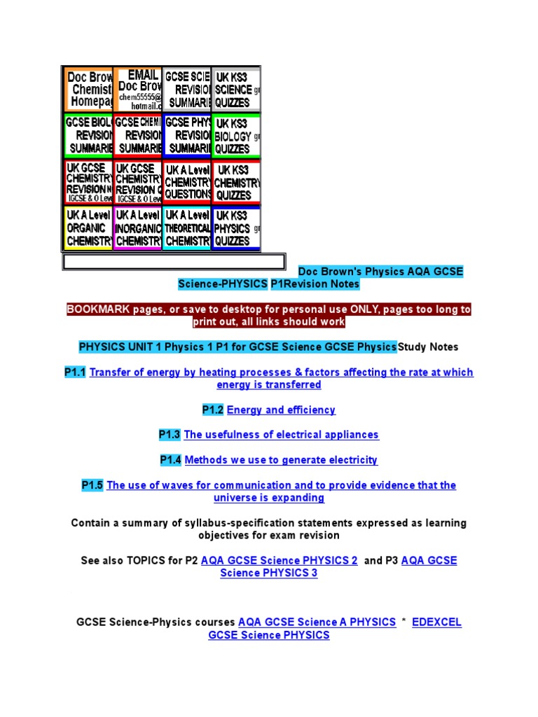 AQA GCSE Physics P1 Revision Notes | PDF | Test (Assessment) | Physics