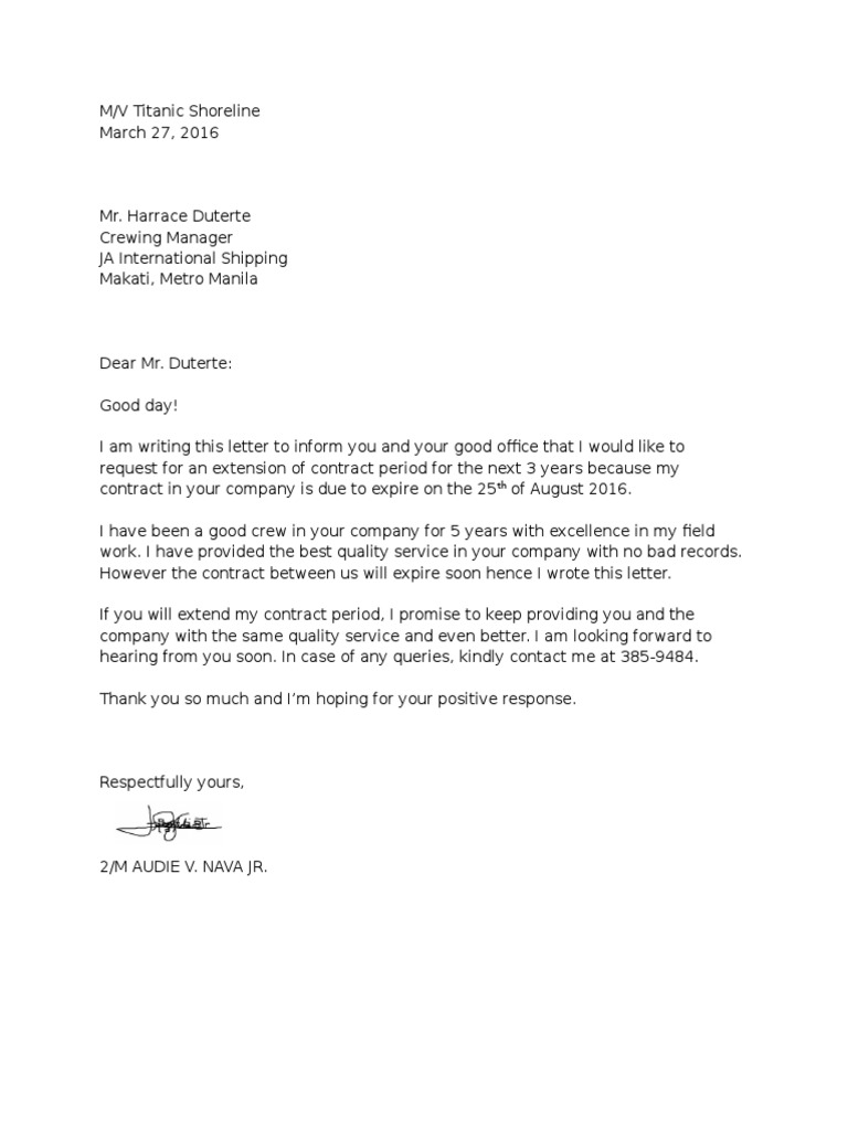 Letter of Extension of Contract | PDF