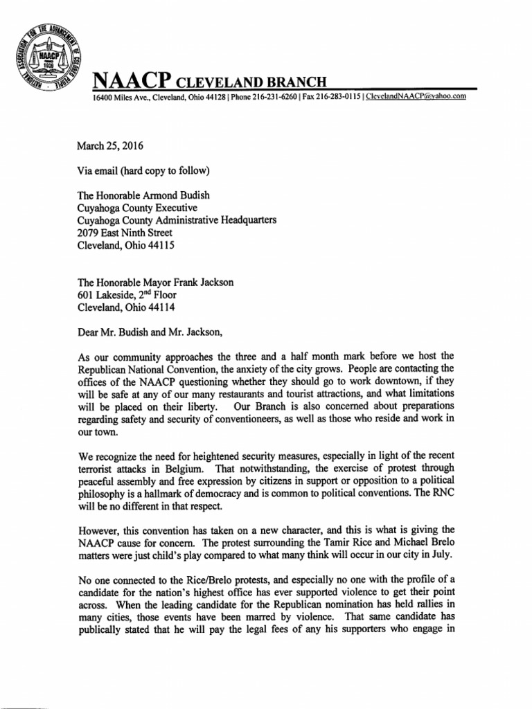NAACP Letter Regarding RNC Security | PDF | Cleveland | National ...
