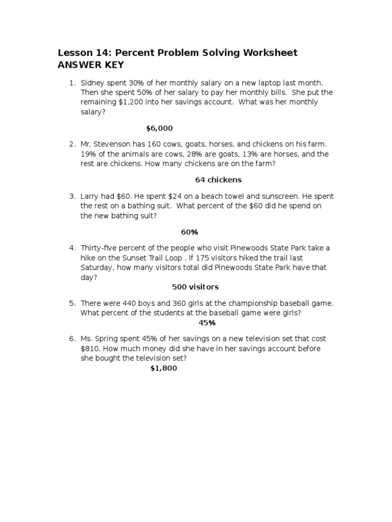 Percent Problem Solving Examples | PDF | Currency | Leisure