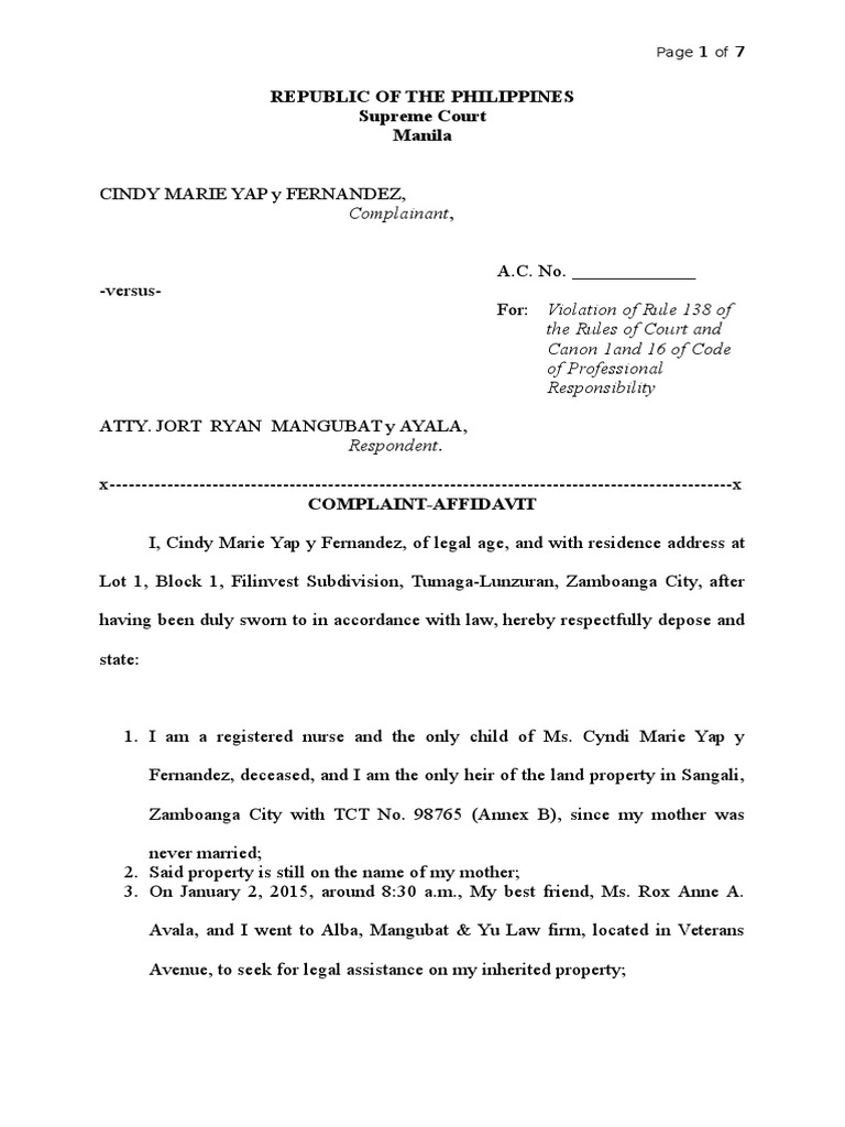 Complaint For Disbarment | PDF | Lawyer | Affidavit