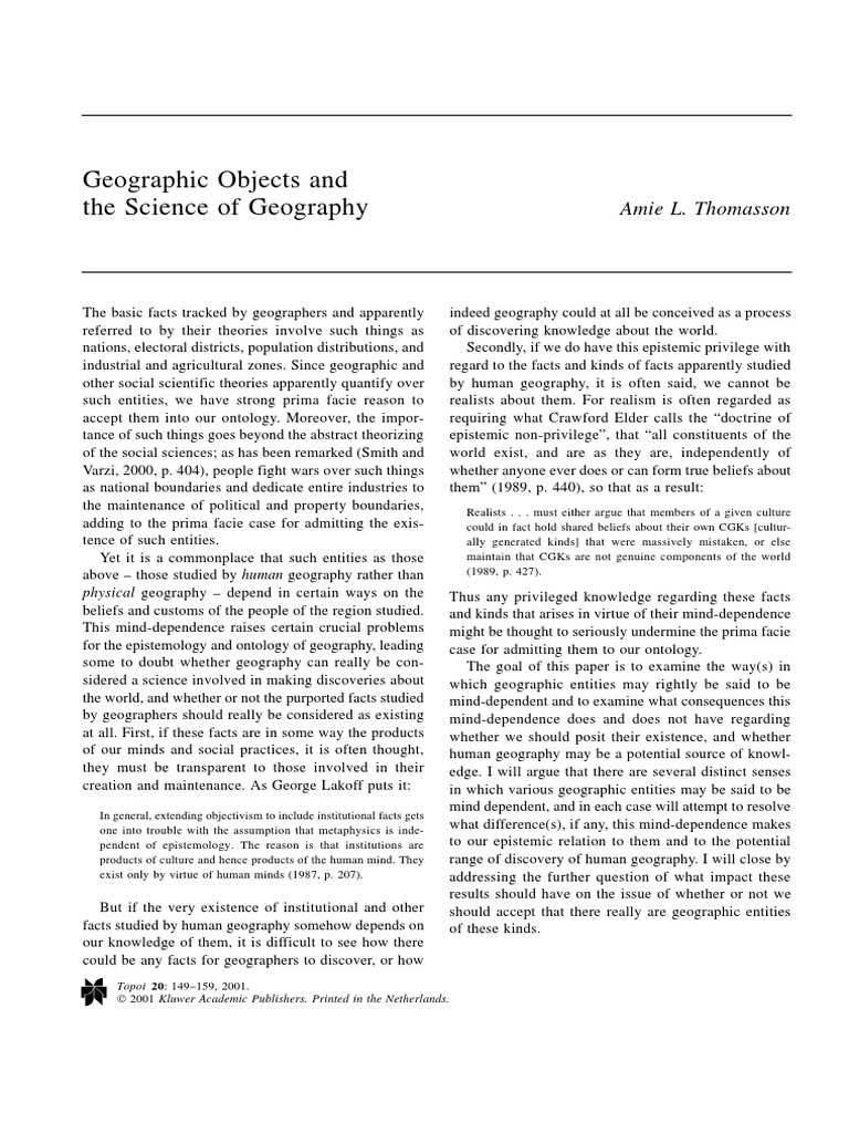 THOMASSON - Geographic Objects and The Science of Geography | PDF ...