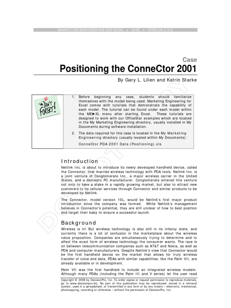 Positioning The ConneCtor 2001 Case (Positioning) | PDF | Personal ...