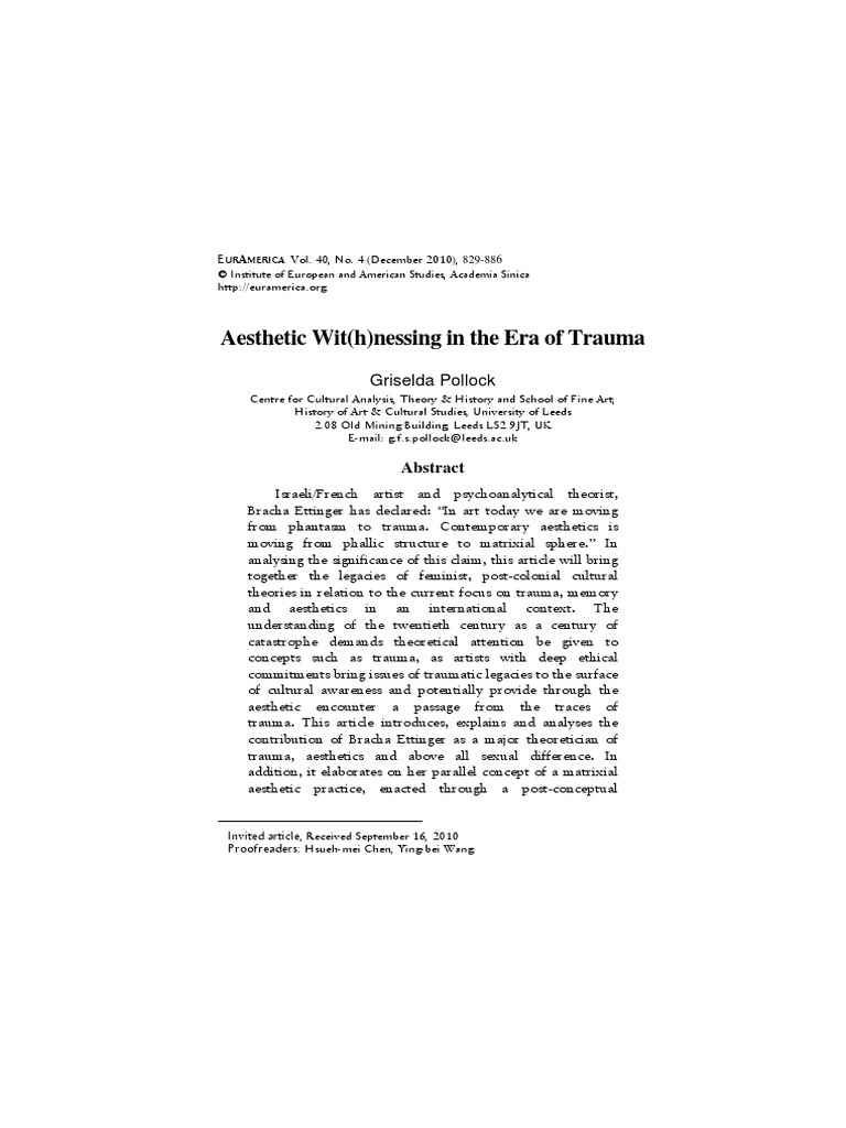 Aesthetic Wit (H) Nessing in The Era of Trauma | PDF | Jacques Lacan ...