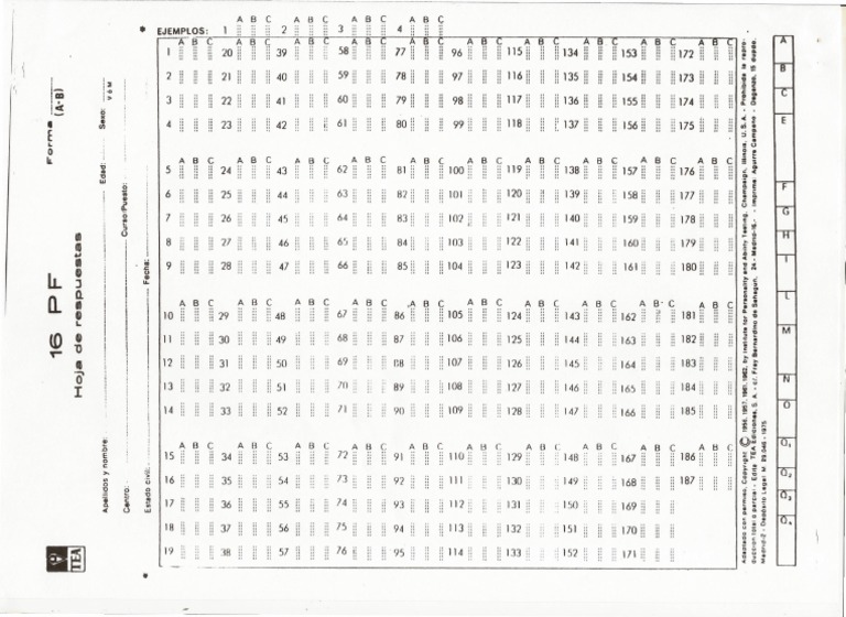 16Pf Hoja de Respuestas | PDF