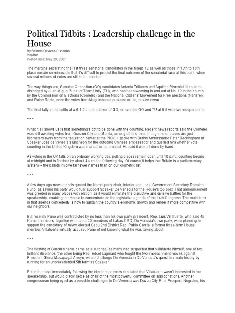 Political Tidbits: Leadership Challenge in The House: by Belinda ...