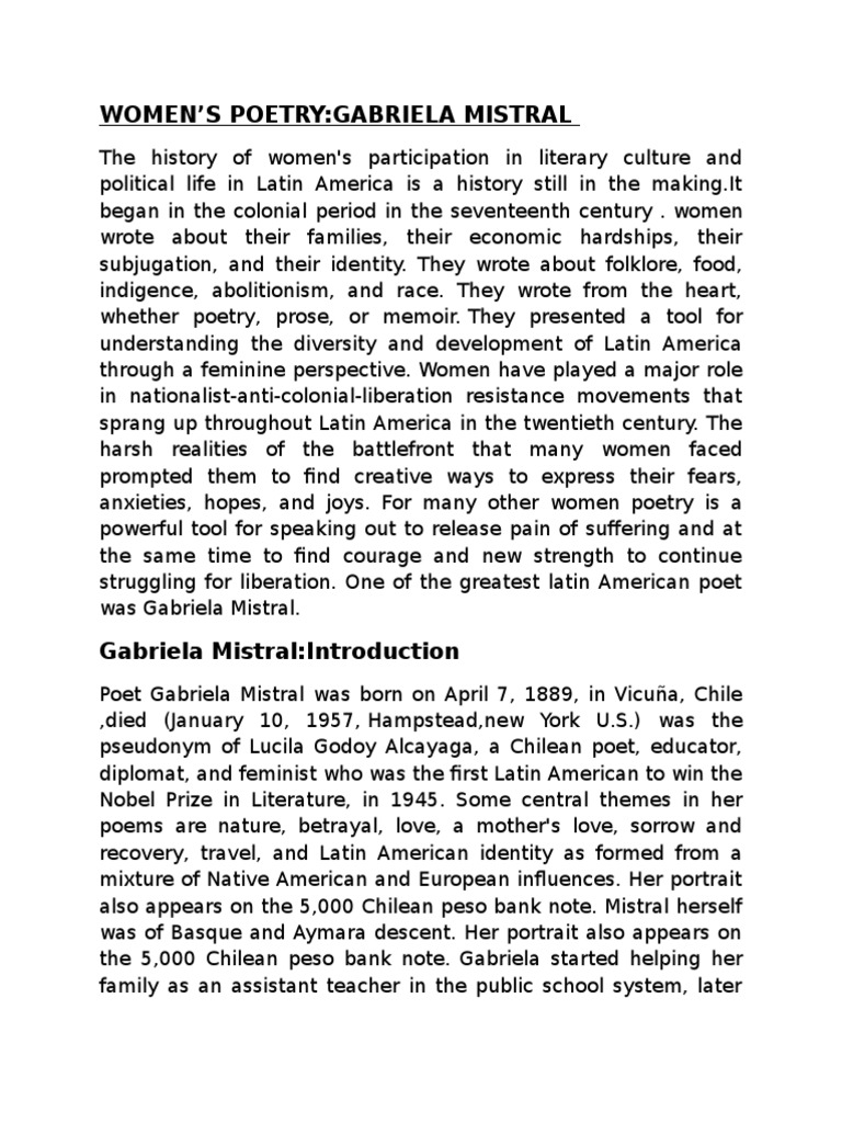 Gabriela Mistral: A Feminist Poet's Legacy | PDF | Poetry