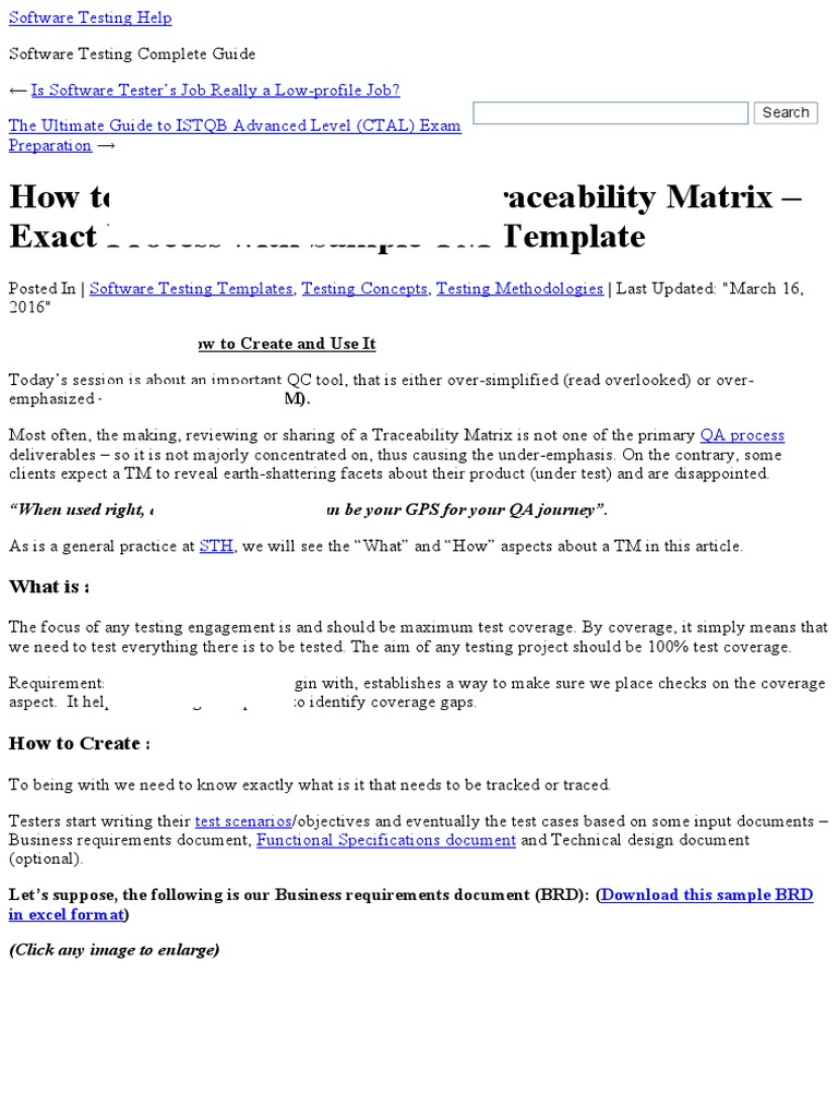 Requirements Traceability Matrix - Creating Process With Sample ...