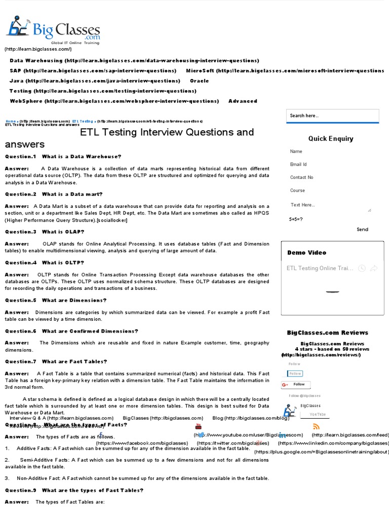 19 ETL Testing Interview Questions and Answers - ETL in Cts | PDF ...