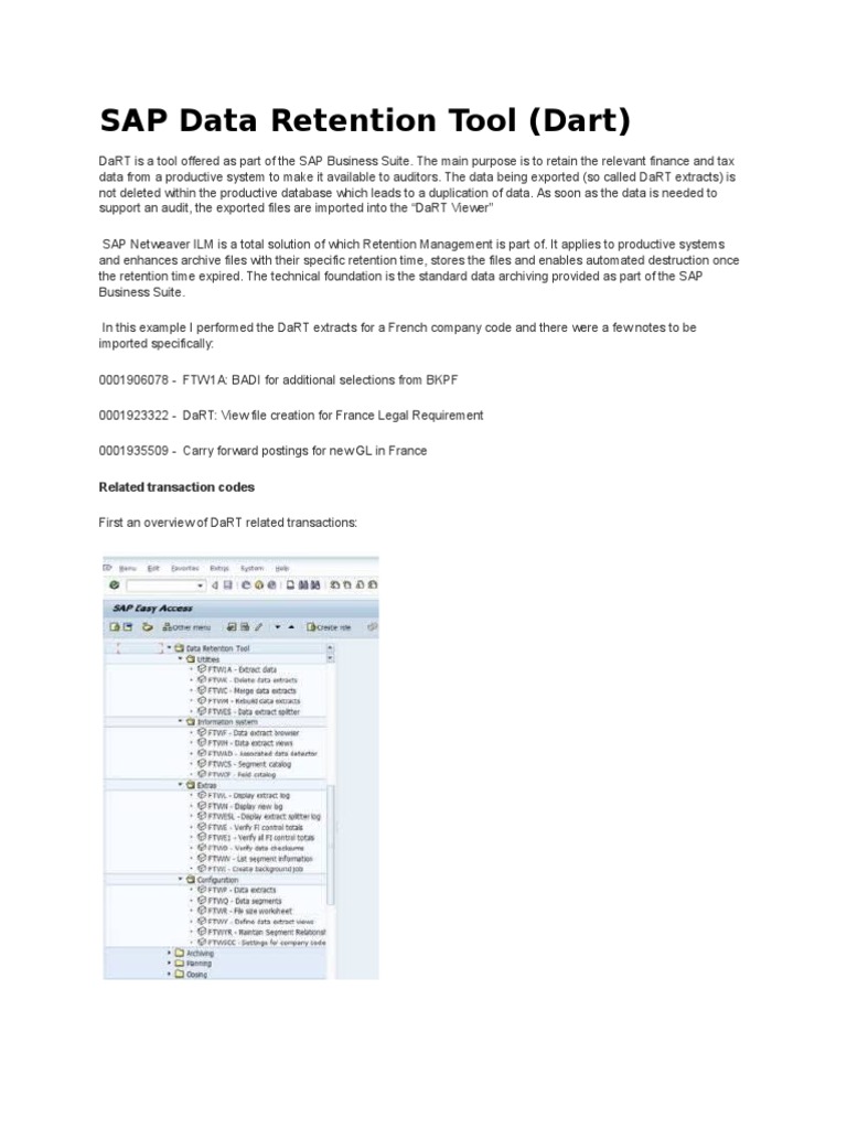 SAP Data Retention Tool - Dart | PDF | Finance & Money Management