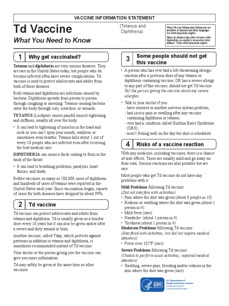 TD Vaccine: What You Need To Know | PDF | Animal Diseases | Pediatrics
