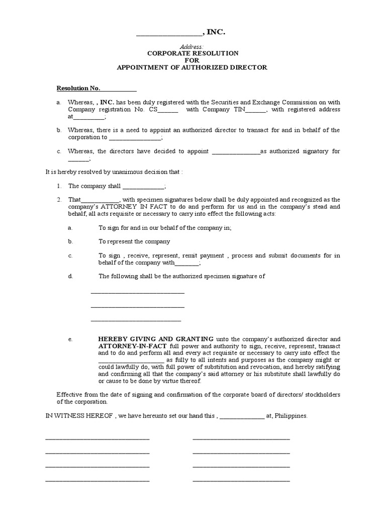 BOARD Resolution - Format | PDF