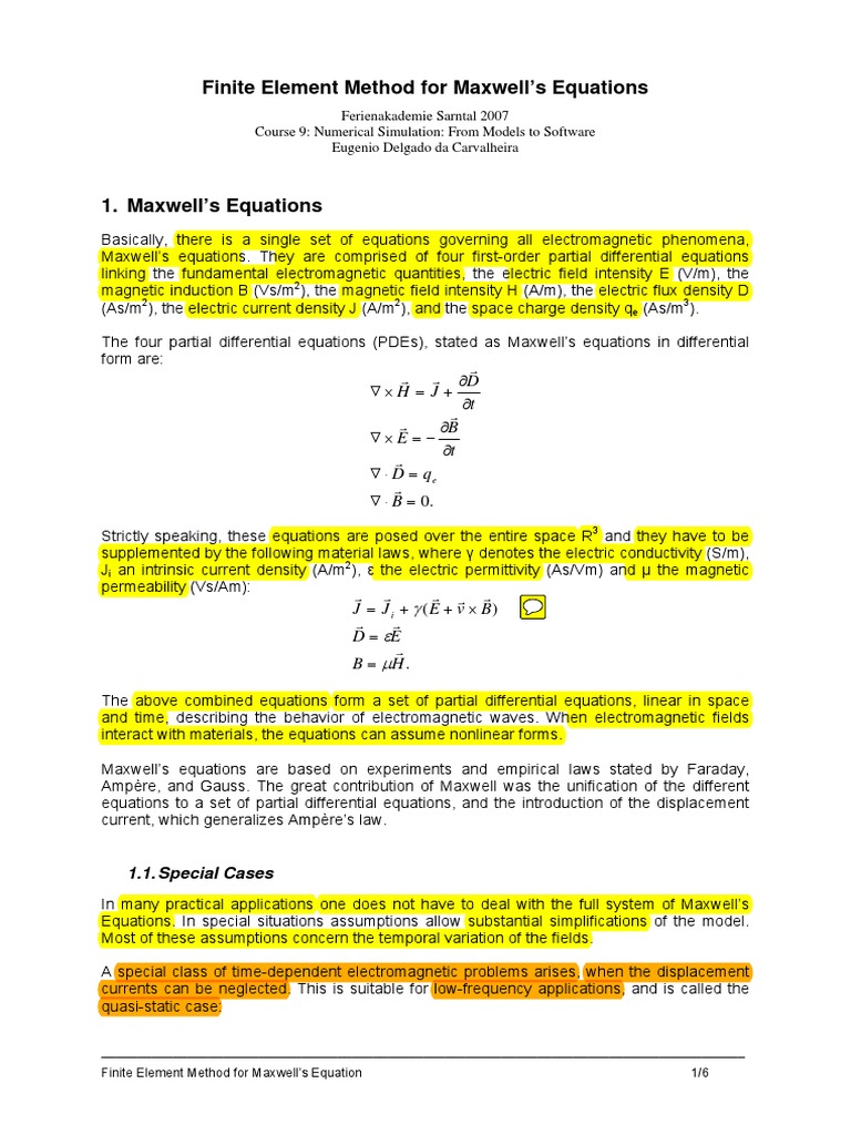 Finite Element Method For Maxwell's Equations | PDF | Maxwell's ...