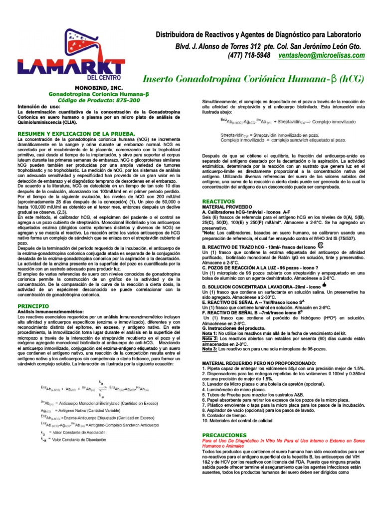 HCG CLIA Monobind | PDF | Gonadotropina | Anticuerpo