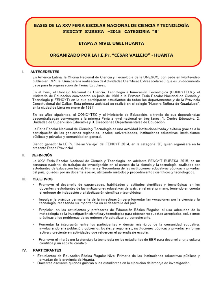 Bases Fencyt Primaria-2015 | PDF | Educación primaria | Science