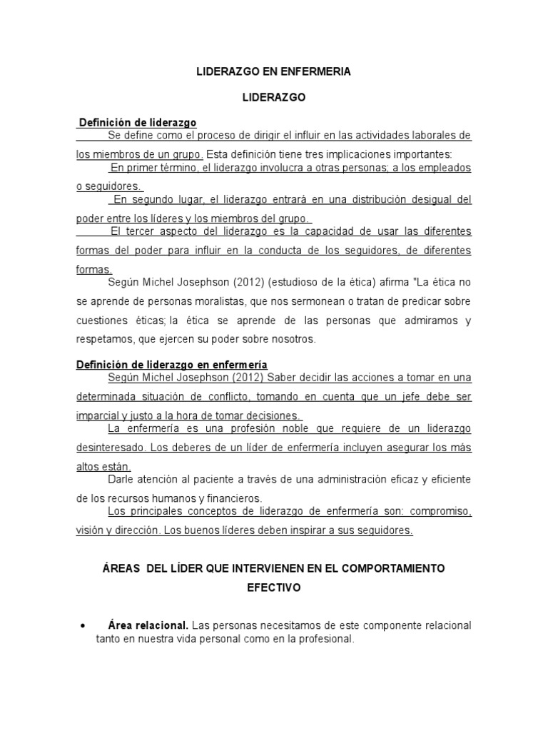 Liderazgo en Enfermeria | PDF | Liderazgo | Enfermería